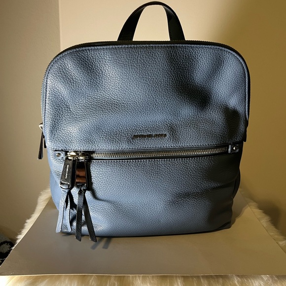 Michael Kors | Bags | Michael Kors Rhea Zip Slim Backpack Bluesilver ...